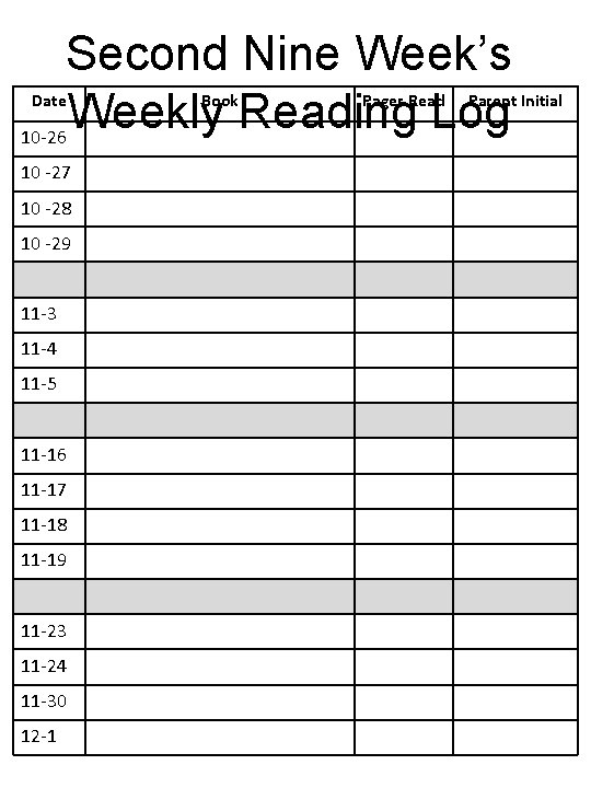 Third Grade Reading Log Dear ParentsGuardians Its time