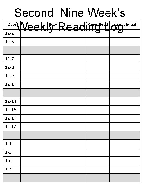 Third Grade Reading Log Dear ParentsGuardians Its time