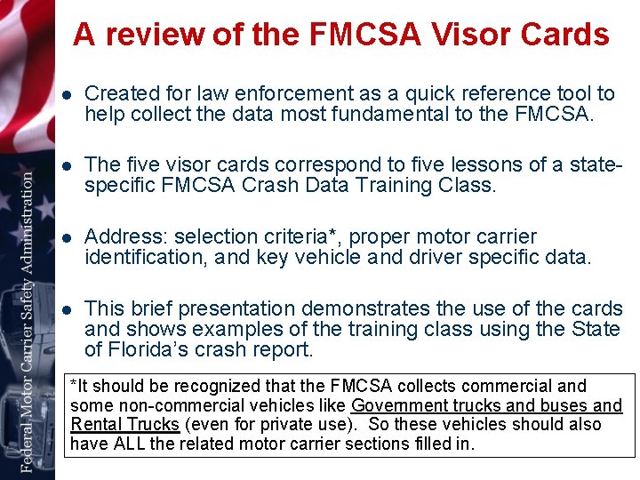 A review of the FMCSA Visor Cards l