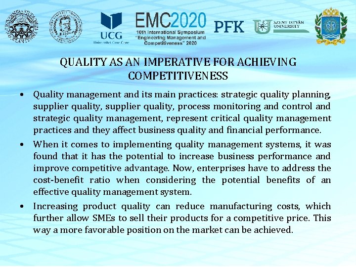 PROCESSES FOR IMPROVING BUSINESS QUALITY WITHIN THE FRAMEWORK