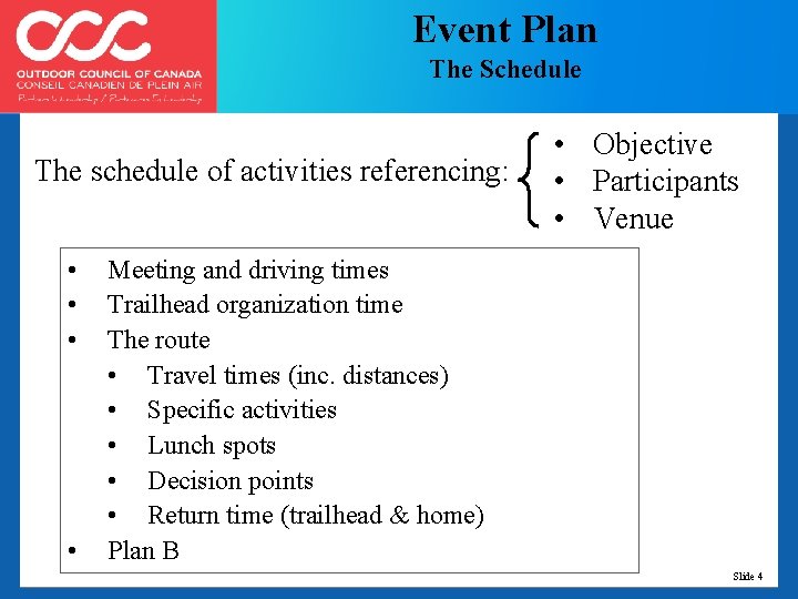 Event Plan The Schedule Participants Activity Objective Venue