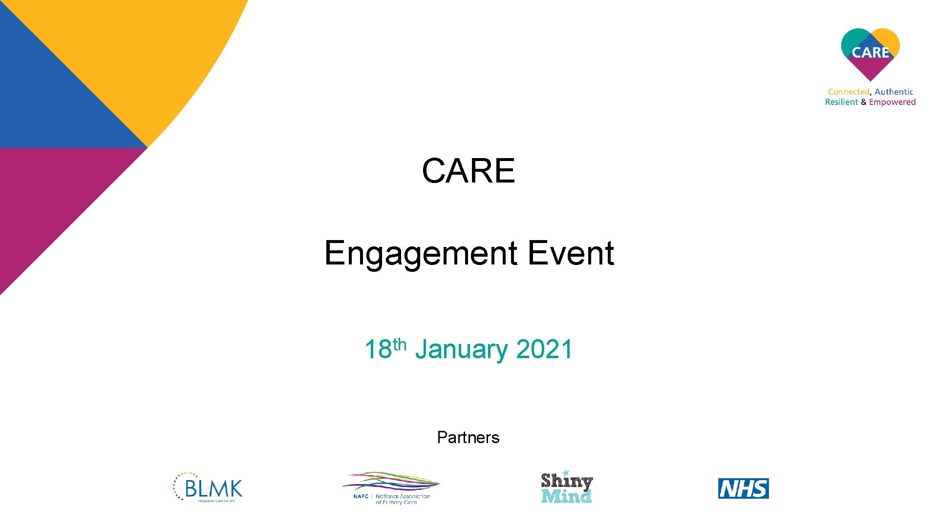 CARE Engagement Event th 18 January 2021 Partners