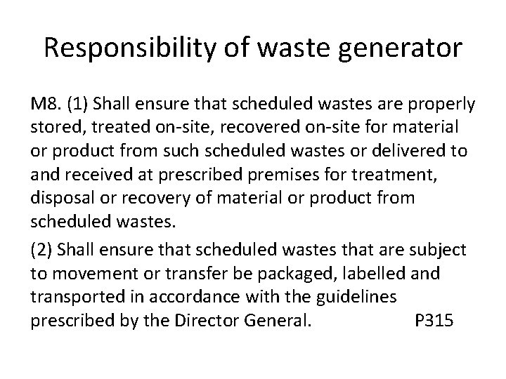 Waste Generators classification landfill waste laws and regulations