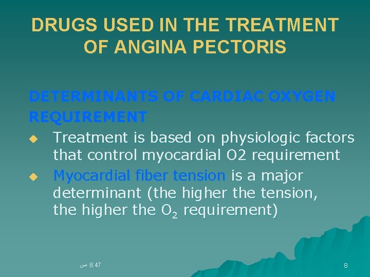 DRUGS USED IN THE TREATMENT OF ANGINA PECTORIS