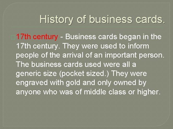 Business card History of business cards 17 th