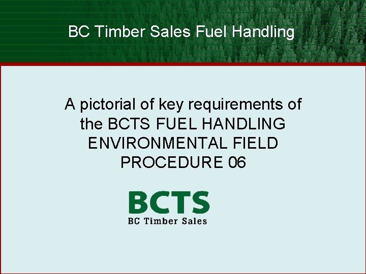 BC Timber Sales Fuel Handling A pictorial of