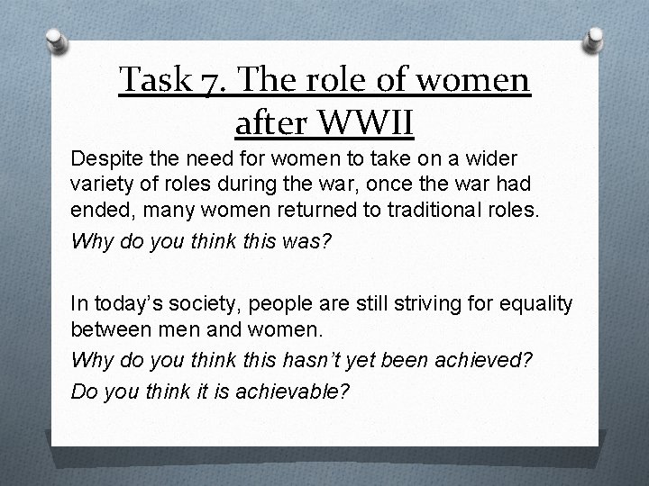 The role of women during and after WWII