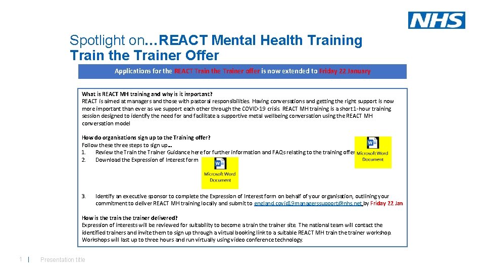 Spotlight onREACT Mental Health Training Train the Trainer