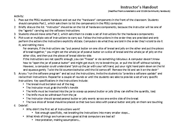 Instructors Handout The Peanut Butter Jelly Computer modified