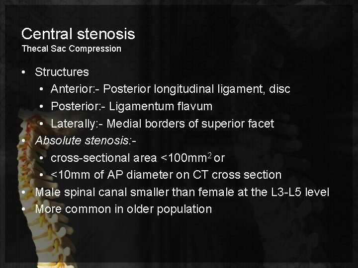 Lumbar Spinal Stenosis KTPH Orthopaedics Spine Teaching Anshuja