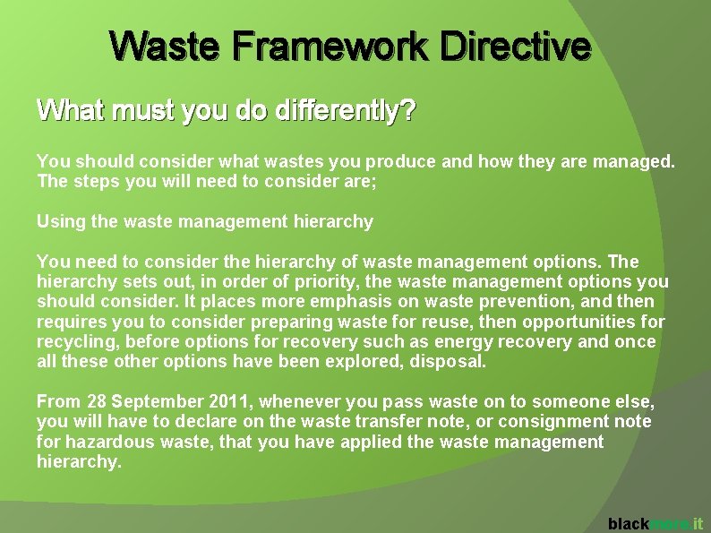 Blackmore IT a reuse model Company Background New