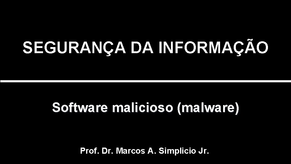SEGURANA DA INFORMAO Software malicioso malware Prof Dr