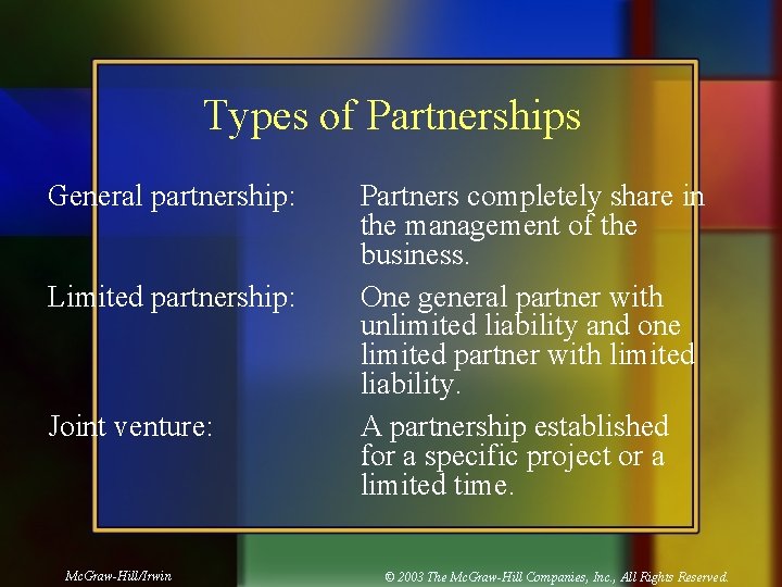 Options for Organizing Business Mc GrawHillIrwin 2003 The
