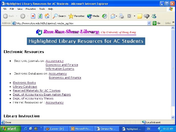 City U Library Integration of Library Resources in