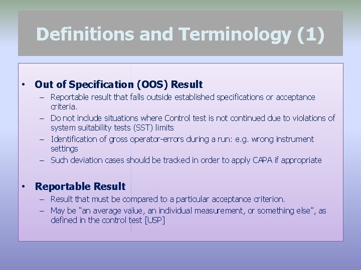 Out of Specification and Atypical Test Results Contents