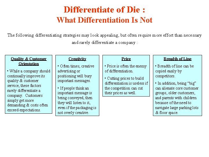 Differentiate of Die By Jack Trout and Steve