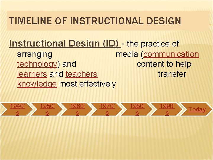 HISTORY OF INSTRUCTIONAL DESIGN Matt Arena Gayle Bryce