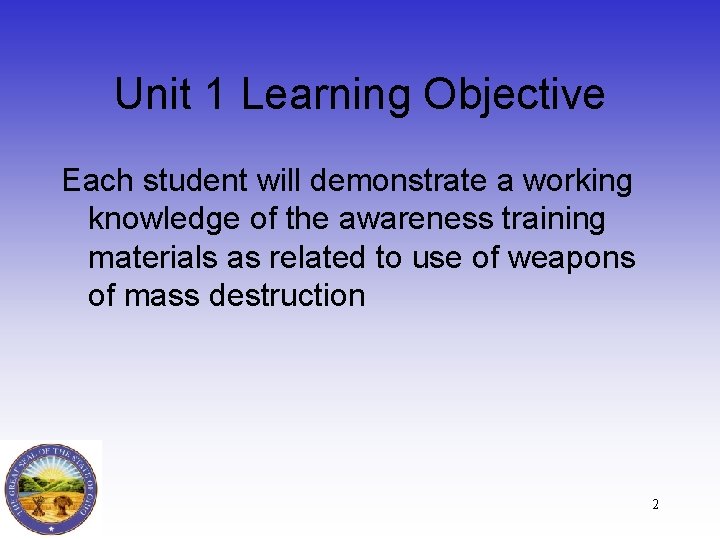 MODULE 2 UNIT 1 Training at the Awareness