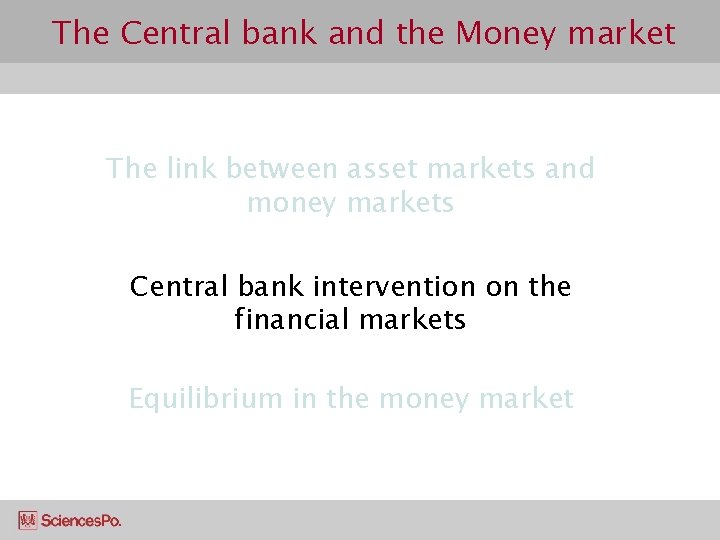 The Central Bank and the money market equilibrium