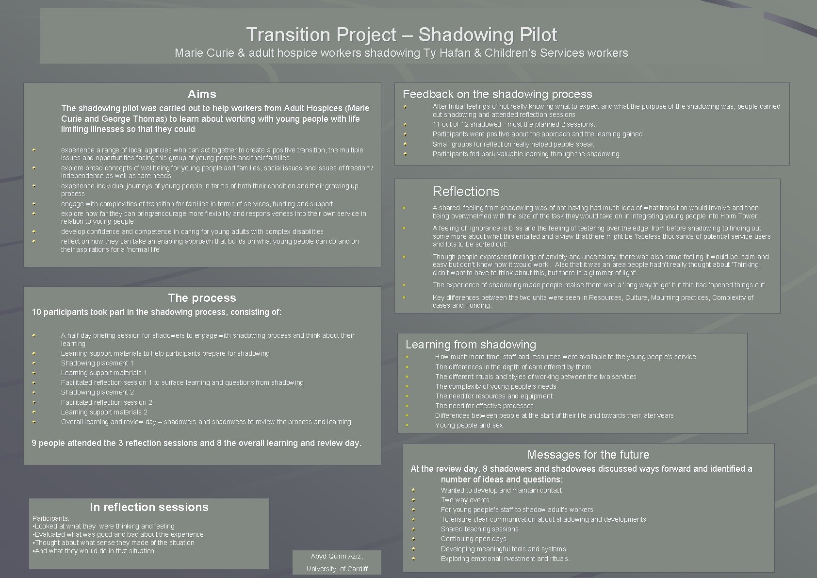 Transition Project Shadowing Pilot Marie Curie adult hospice