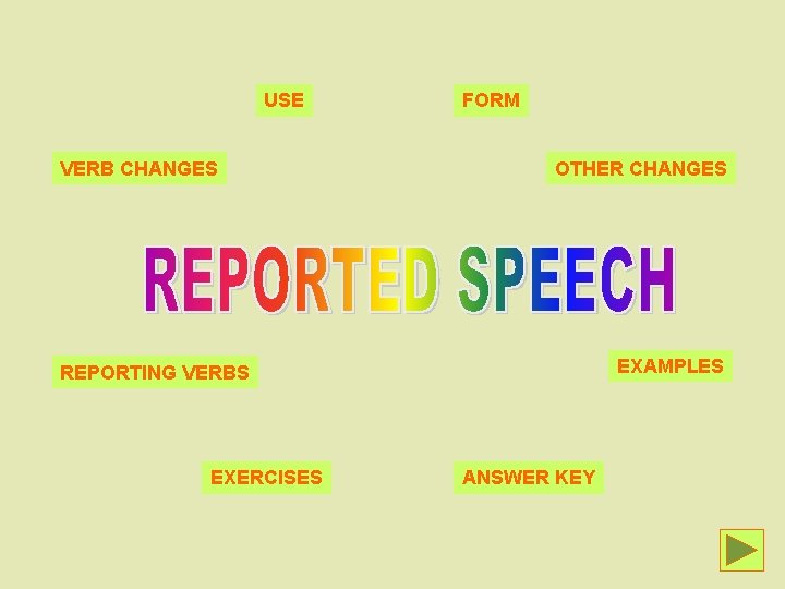USE VERB CHANGES FORM OTHER CHANGES EXAMPLES REPORTING