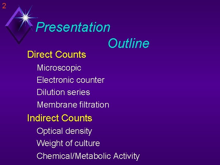 1 Counting of Bacteria 2 Presentation Outline Direct