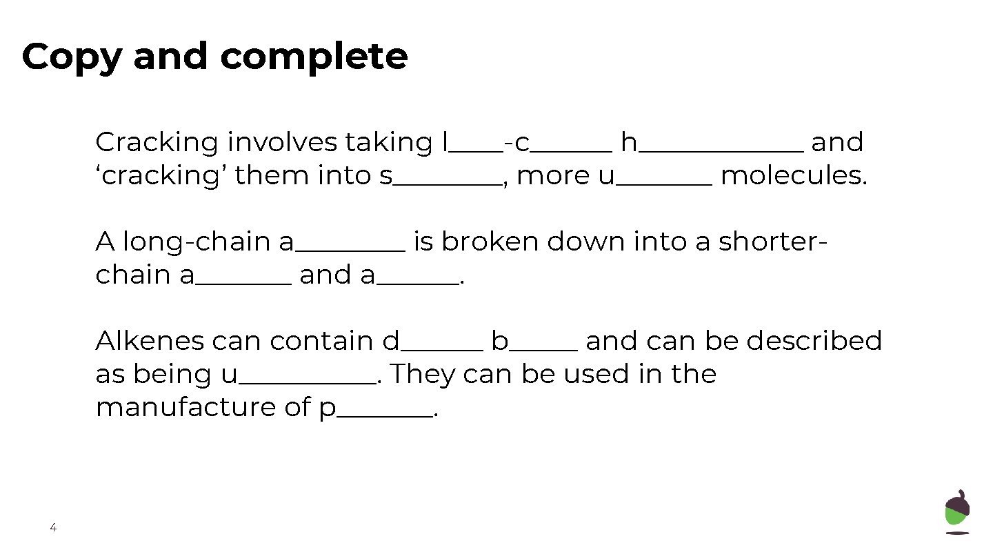 Cracking Chemistry Key Stage 4 Organic Chemistry Miss