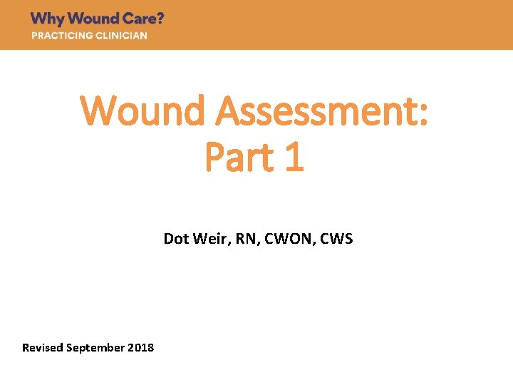 Wound Assessment Part 1 Dot Weir RN CWON