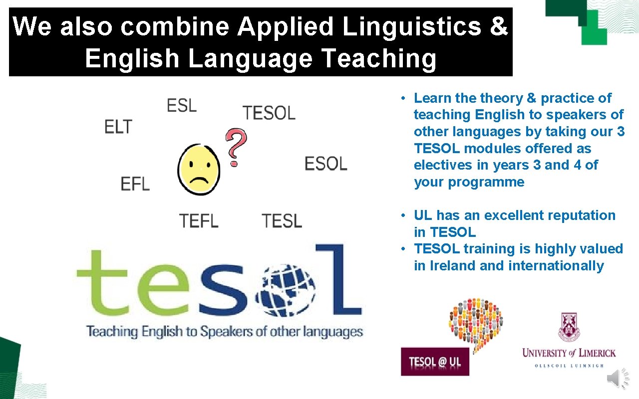 Linguistics with TESOL Subject information for First Year