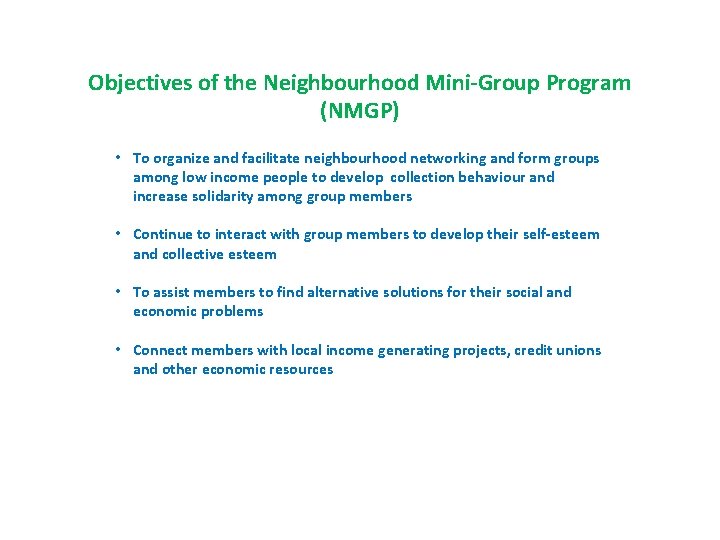 Neighborhood MiniGroup NMG Structure for Social Enterprise Incubation