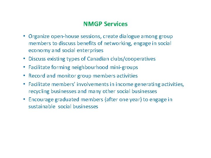 Neighborhood MiniGroup NMG Structure for Social Enterprise Incubation