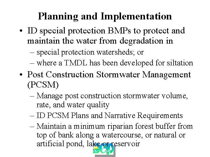 Bureau of Watershed Management Preliminary Regulatory Proposal Chapter