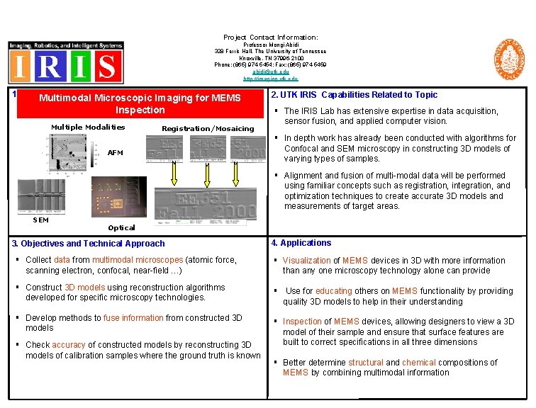 Project Contact Information Professor Mongi Abidi 328 Ferris