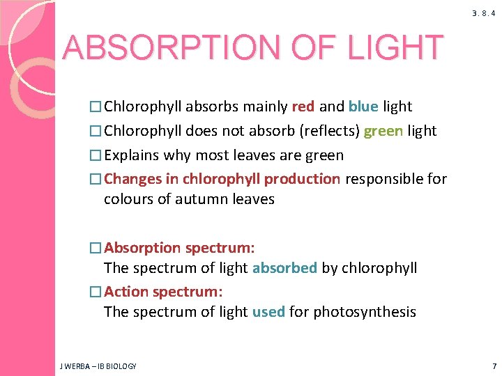 PHOTOSYNTHESIS Topic 3 8 IB Biology Miss Werba