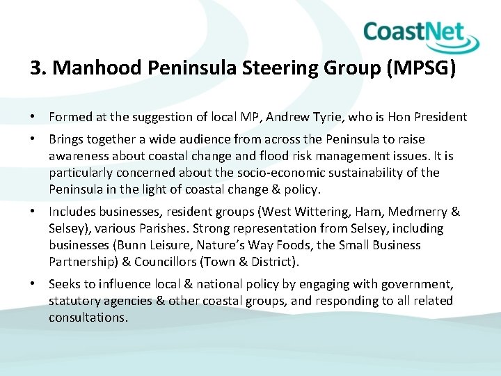 Background on coastal issues on the Manhood Peninsula
