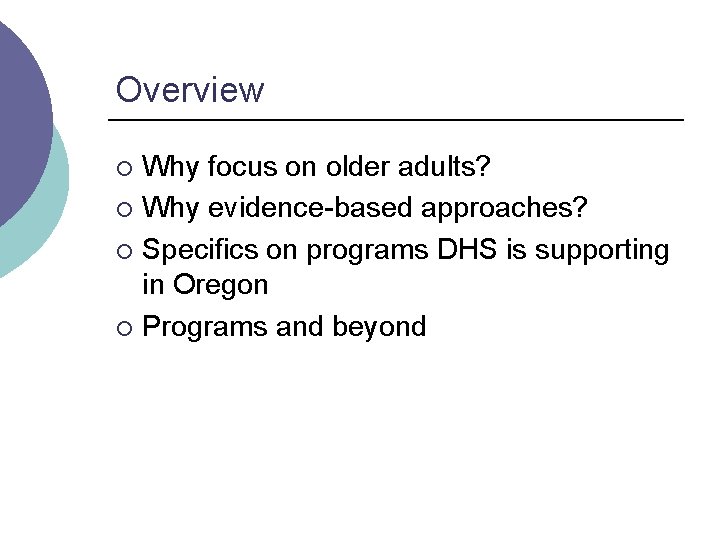 Healthy Aging EvidenceBased Programs and Practical Strategies Overview