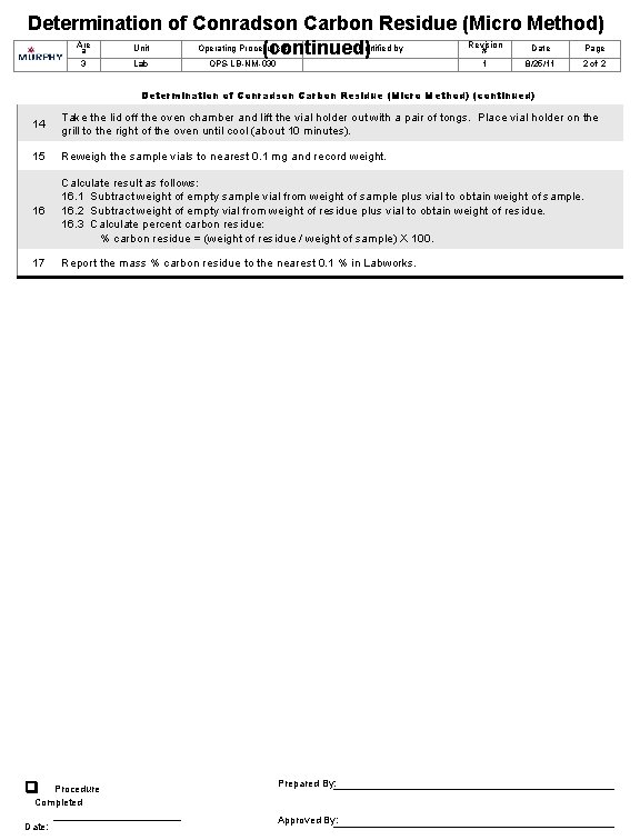 Determination of Conradson Carbon Residue Micro Method Are