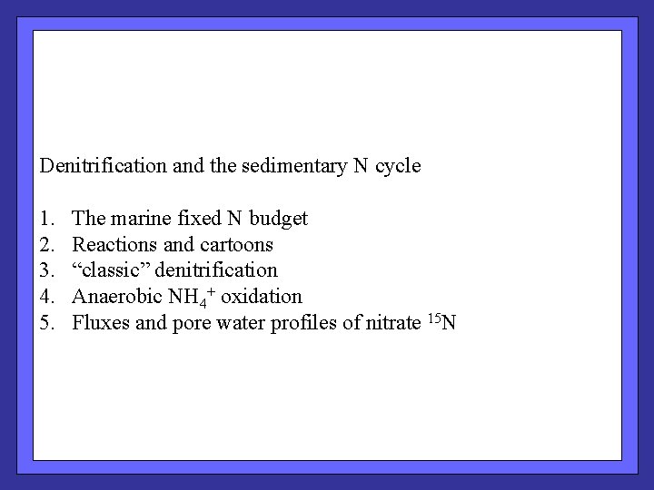 Denitrification and the sedimentary N cycle 1 2