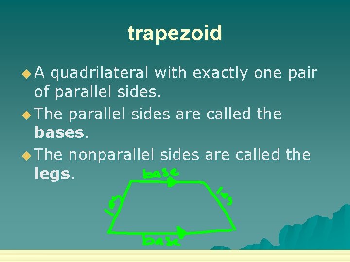 6 5 u Use properties of trapezoids EQ