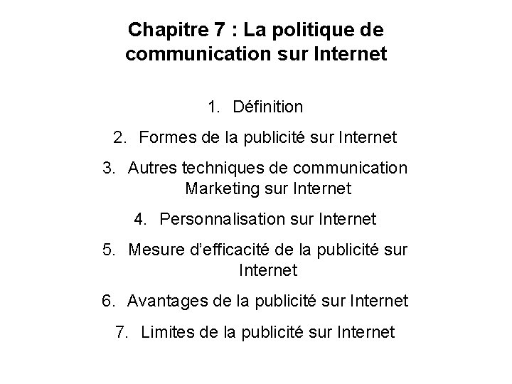 Chapitre 7 La politique de communication sur Internet