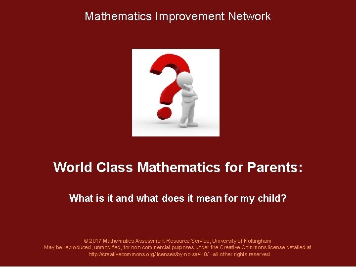Mathematics Improvement Network World Class Mathematics for Parents