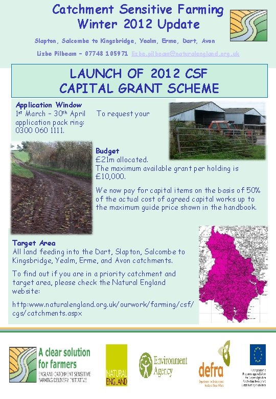 Catchment Sensitive Farming Winter 2012 Update Slapton Salcombe