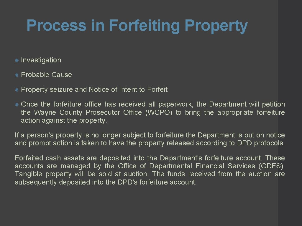 Detroit Police Department Forfeiture Section Chief of Police