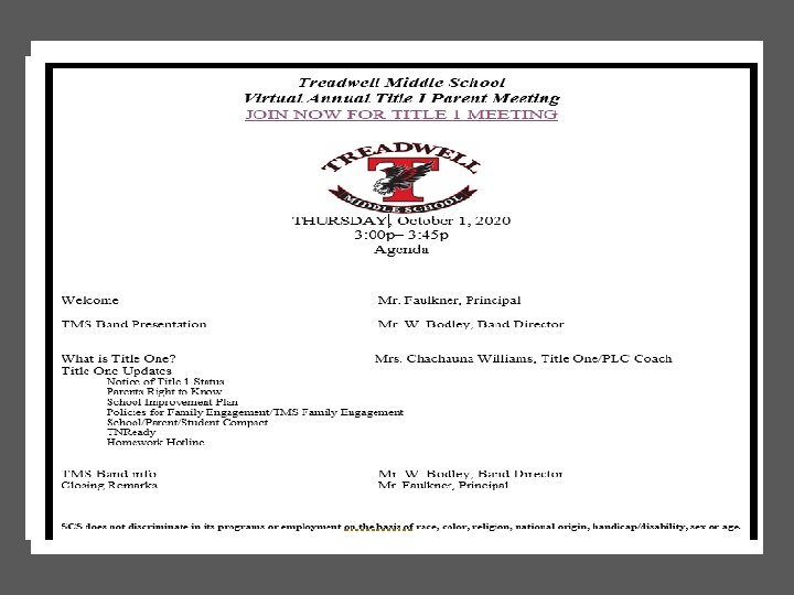 Treadwell Middle School Annual Title I Meeting October