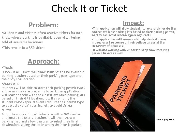 Check It or Ticket Problem Students and visitors