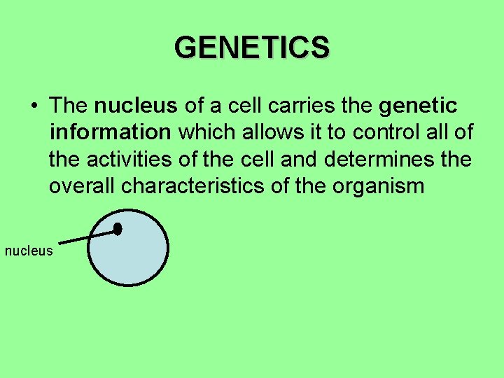 GENETICS The nucleus of a cell carries the