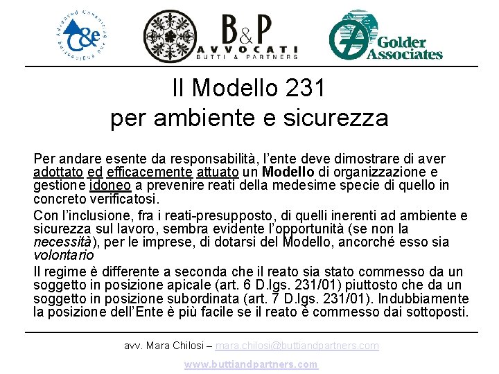 IL MODELLO 231 PER LA SICUREZZA E LAMBIENTE