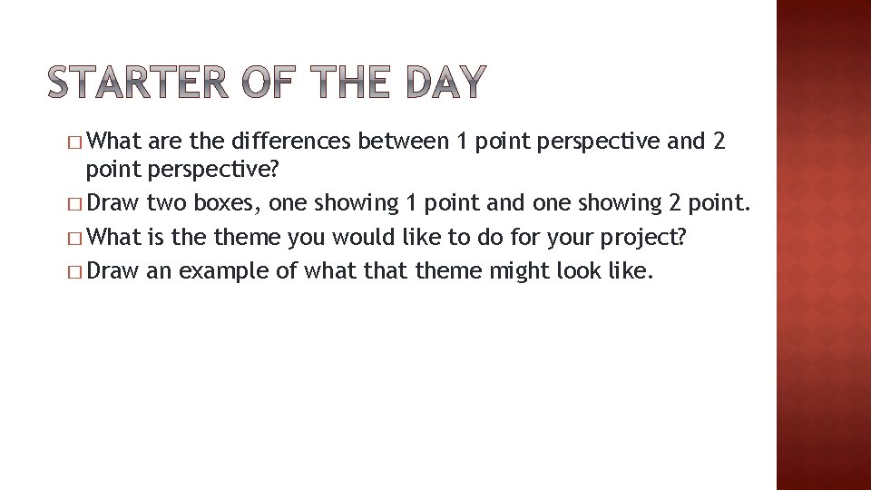 What are the differences between 1 point perspective
