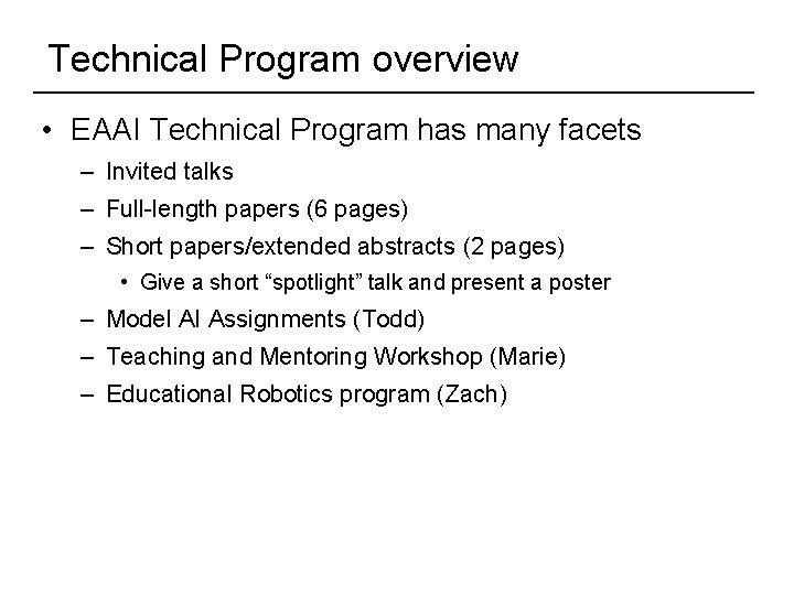 EAAI Educational Advances in Artificial Intelligence Mehran Sahami