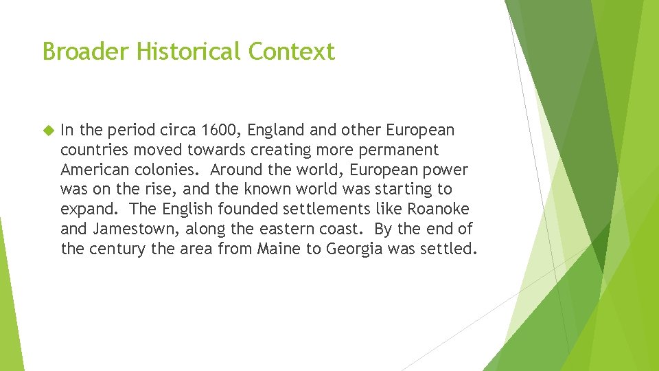 Sample Intro DBQ Broader Historical Context In the